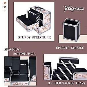 Joligrace Makeup Train Case Makeup Box Organizer Lockable with 3 Trays Portable Cosmetic Storage Case with Brush Holder & Mirror, Makeup Artist Travel Case Craft Case for Make-up or Nail Supplies