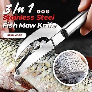 Fish Scale Knife Cut/Scrape/Dig 3-In-1, Fish Scale Knife, Fish Scaler Remover, 3-In-1 Fish Scaler Remover Cutter, Stainless Steel Fish Scale Remover, Stainless Steel 3 In 1 Fish Maw Knife (one)