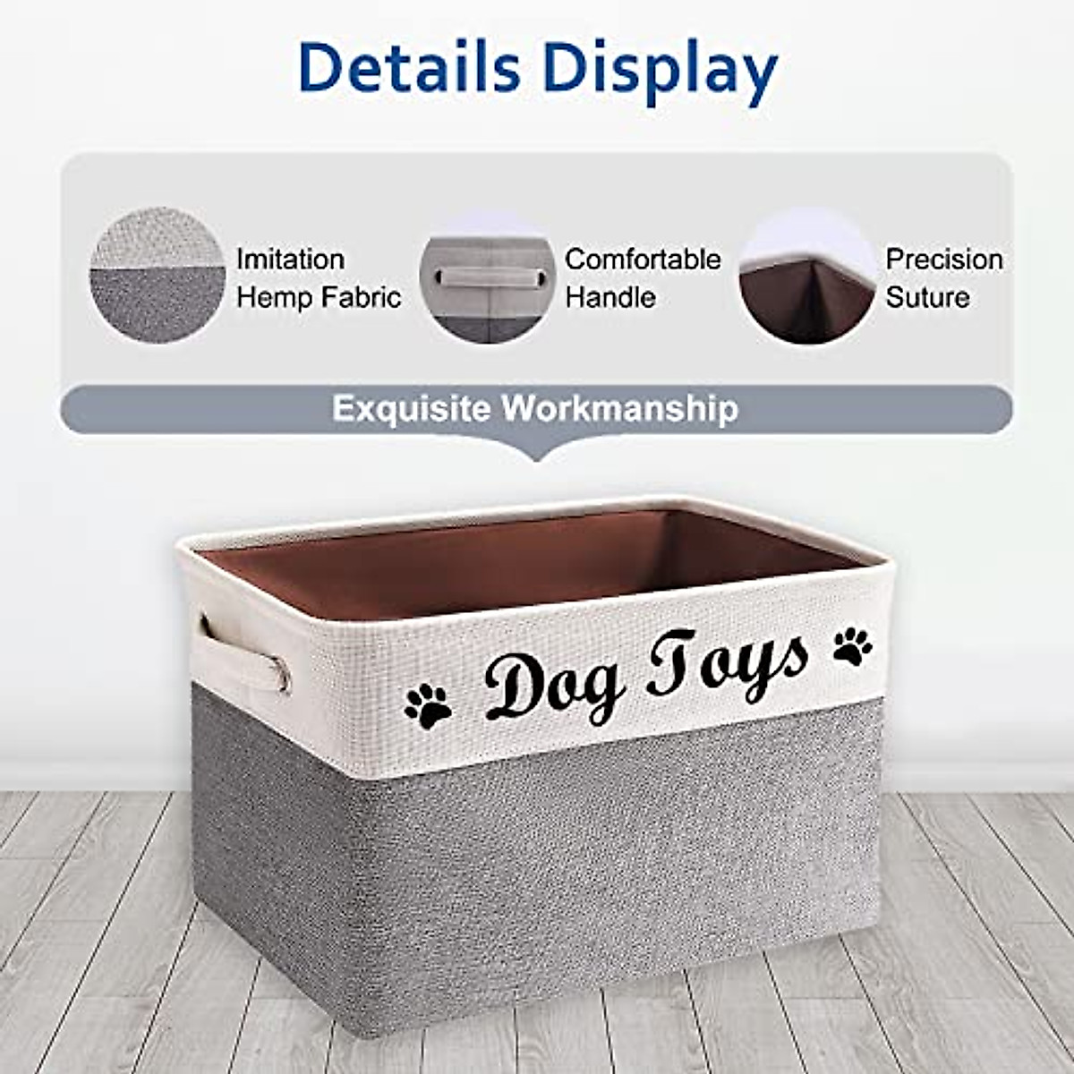 Tomlster Dog Toy Box Large - Dog Toy Basket, Collapsible, for Dog Toy Storage, Dog Toy Bin with Comfortable Handles, Suitable for Storage of dog toys, dog accessories - Grey