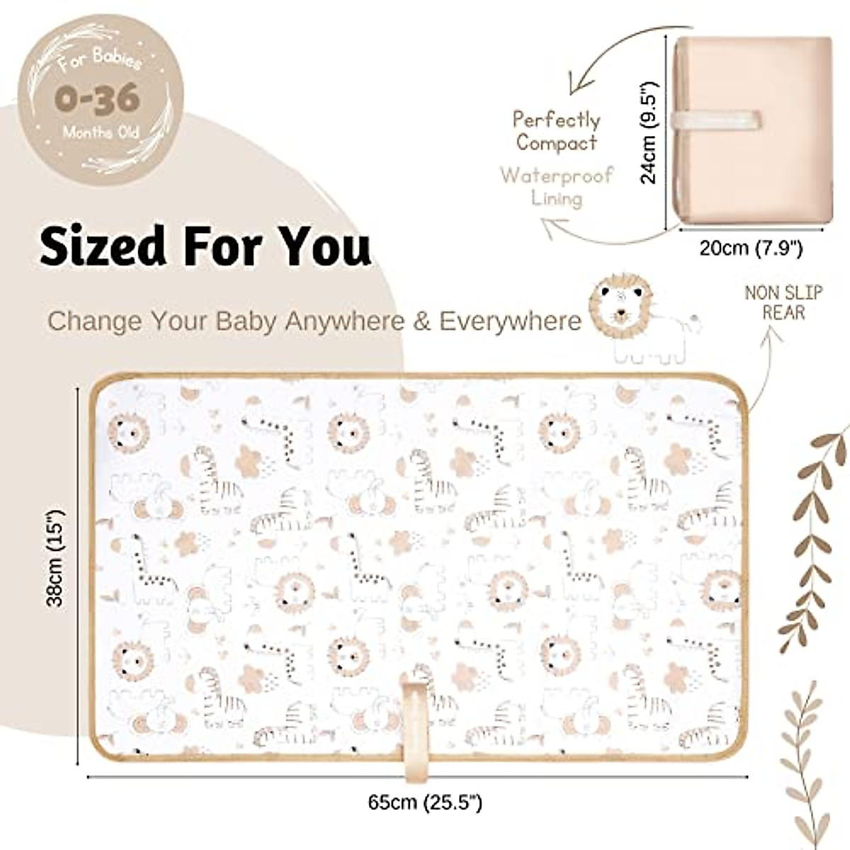 Precious Snuggle Portable Diaper Changing Pad | Waterproof Foldable Baby Changing Mat - Unisex Lightweight Changing Pad - Large Surface - Small & Compact | Double Wipeable Sides (African Safari)