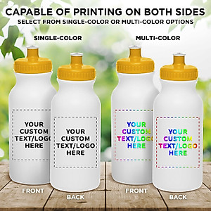 DISCOUNT PROMOS Custom White Water Bottles with Push Cap -50 pack, Customizable Text, Logo, 20 oz, Reusable BPA FREE Squeezable Bottles in Bulk - White Yellow