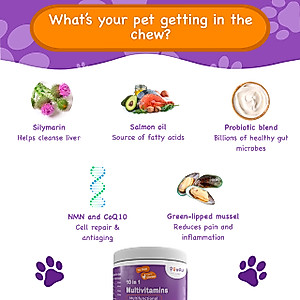 PawPuk Paws Multifunctional Dog Supplements and Vitamins, Silymarin, Green Lipped Mussel, Glucosamine, MSM, Salmon Oil, Probiotics, Co-Q10, NMN, Antioxidant, Immune, Gut, UTI, Radiant Skin & Coat