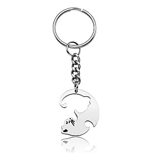 Jovivi 2pcs Stainless Steel Couples Keychains Black White Cat Puzzle Piece Matching Couple Keychain Set Yin Yang Matching Puzzle Keychain His & Her Lover Gift