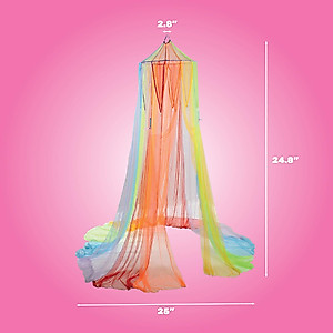 Constructive Playthings Rainbow Retreat Kids Canopy,Decorative, Fun Space Hanging Bed Canopy for Bedrooms, Optimize Classroom Space or Play Space, Mesh Netting, Built In Loop, Easy Assembly, All Ages