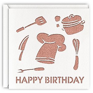 MAGJUCHE Rose Gold Chef Happy Birthday Card, Glitter Laser Cut Cooking Greeting Card For Women, Mom