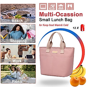 Weitars Lunch Bag For Women,Small Lunch Tote Bag Insulated Cute Lunch Bags For Women Snacks Leakproof Thermal Lunch Purse For Work Picnic/Hiking/Beach/Shopping (Pink)