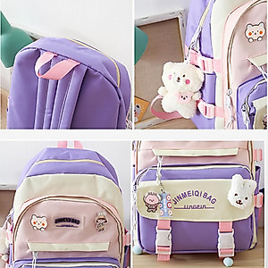MIFJNF 5Pcs Kawaii Backpack Cute Backpack for School Aesthetic Backpack Kawaii School Supplies Backpack Set with Accessories (Pink)