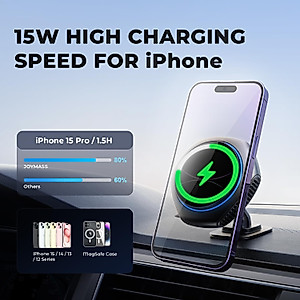 for MagSafe Car Mount Charger, JOYMASS 15W Zinc Alloy Magnetic Wireless Car Charger Phone Holder Mount Fits iPhone 15 Pro Plus Max 14 13 12 Magsafe Case