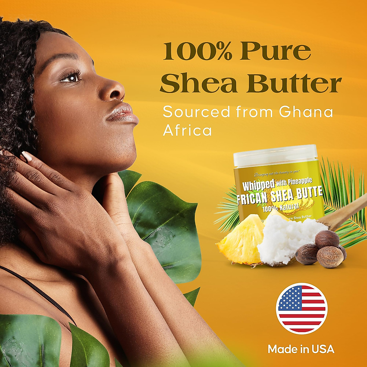 RA COSMETICS Whipped Shea Butter Pineapple - 12oz | 100% Pure & Natural African Shea Butter for Men & Women - Ultimate Handcrafted Moisturizer with Essential Vitamins for Radiant Skin & Luscious Hair