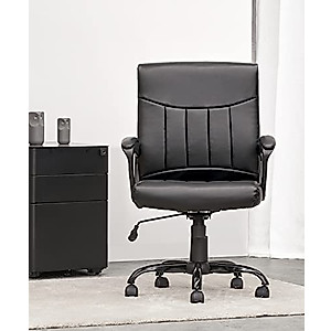 CLATINA Leather Office Executive Chair, Mid Back Computer Desk Chair with Lumbar Support and Padded Armrests, Ergonomic Adjustable Swivel Chair for Home, Black