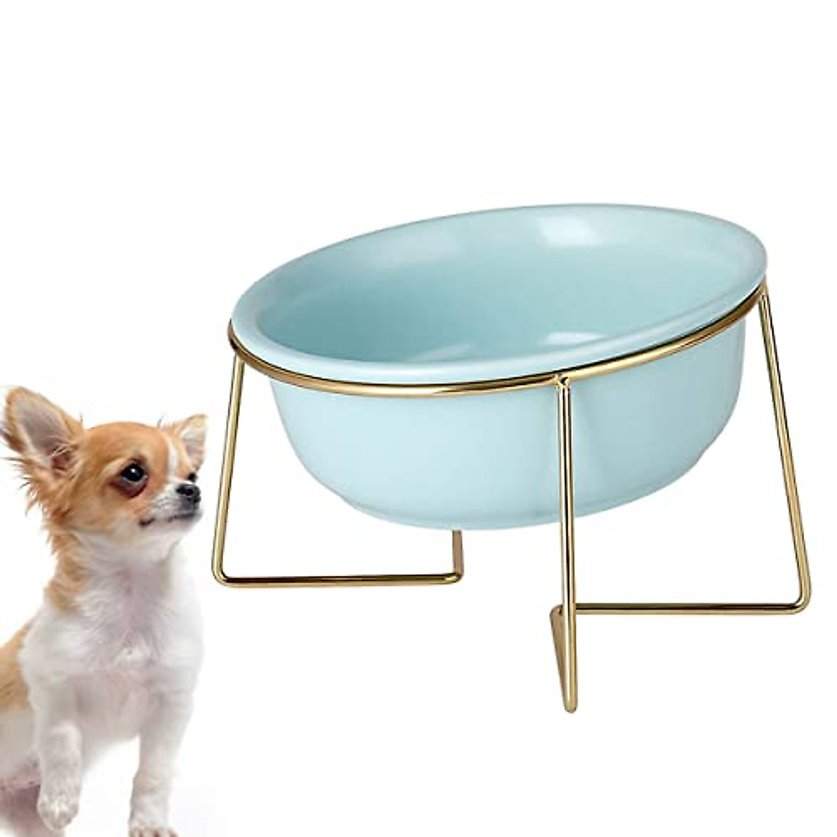 Balacoo 2pcs Container for Kitten Ceramic Pets Stress Care- Dog Gold Cervical Dispenser Iron Blue Dish Stand Use Slant Tilted Pet Dishes with Titled Puppy High Food Eating Free