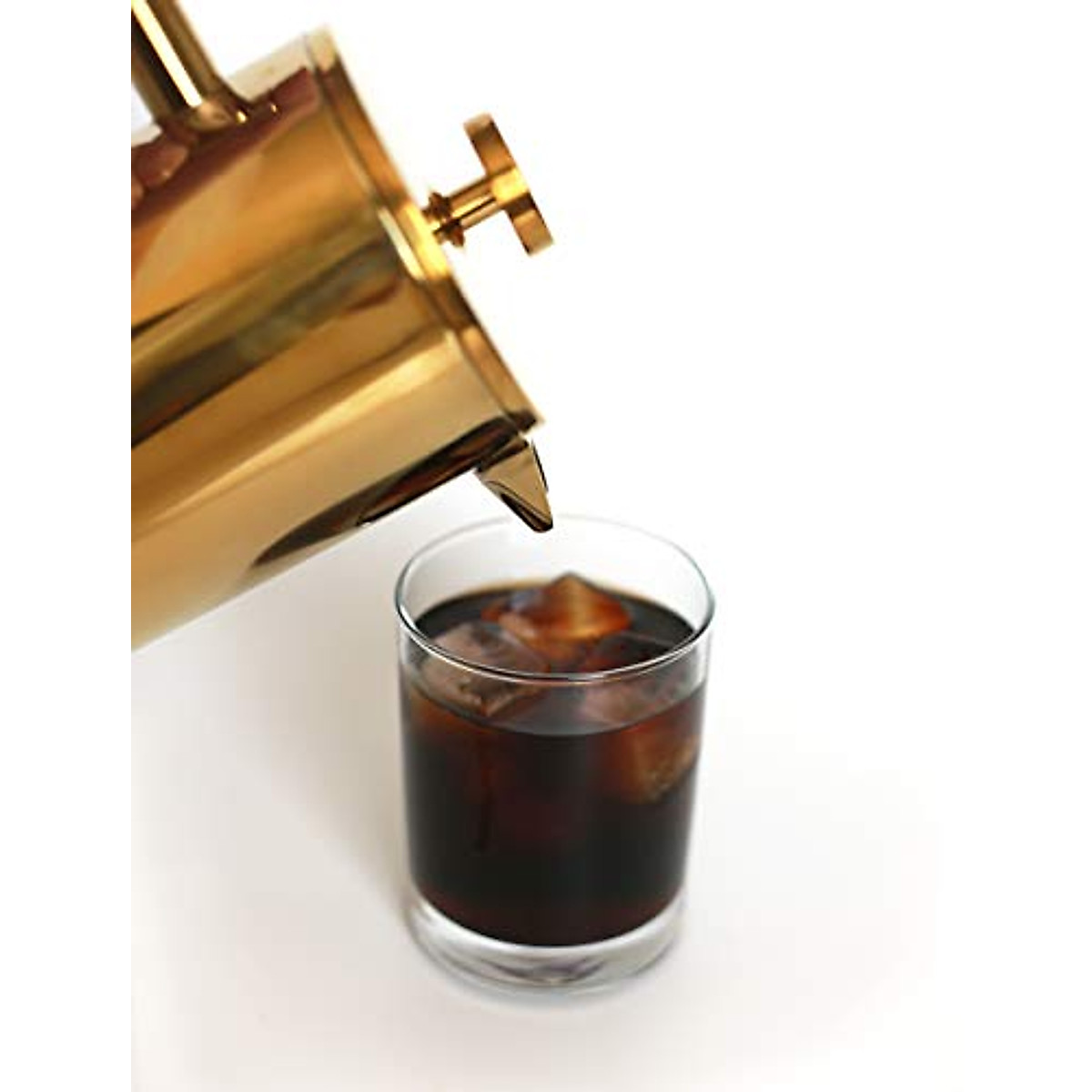 Vivine French Press Stainless Steel Double Walled Insulated Large 1L / 4 Cups of Coffee Lavish Gold Mirror Finish With Coffee Grounds Scoop 1 Tablespoon Dishwasher Safe