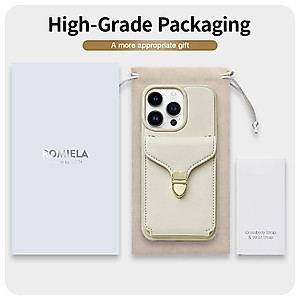 JLFCH ROMIELA for iPhone 14 Pro Max with Crossbody Chain Wrist Strap Card Holder 6.7 inch - Beige