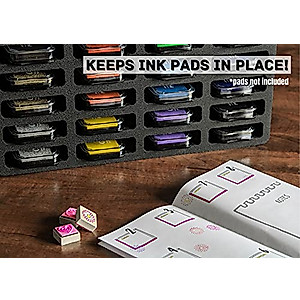 Polar Whale Ink Pad Storage Tray Organizer Stamping Design Stand Supply Black Foam Horizontal Holder Non-Rattle Washable Compatible with Versamark, Versafine, Distress, Stazon and More Holds 24