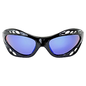 Hurricane Eyewear Category 4 Polarized Jet Ski Floating Goggles Black Padded Frames with Anti-Fog Coating (Blue Mirror)