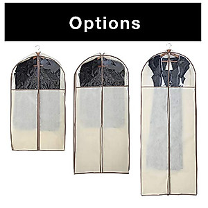 Smart Design Gusseted Garment Bag Hanger - (24 x 62 Inch) - Clothing Storage Cover - Includes Zipper Closure & Travel Loop - Suits, Dresses Travel Closet Organization - [Beige]