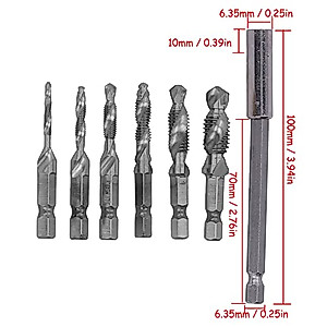 Oumefar Metric Drill Taps, Drill Tap Set Integrated Better Chip Removal M3‑M10 Spiral Groove Complete with Extension Rod for Metal Thin Plate(Silver) Tools