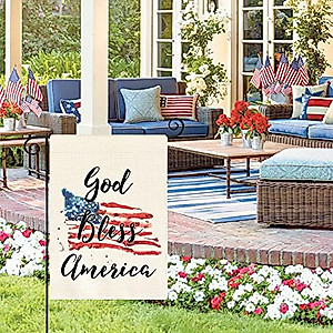 AVOIN colorlife God Bless America 4th of July Patriotic Garden Flag Double Sided Outside American Stars and Stripes, Memorial Day Independence Day Yard Outdoor Decoration 12 x 18 Inch