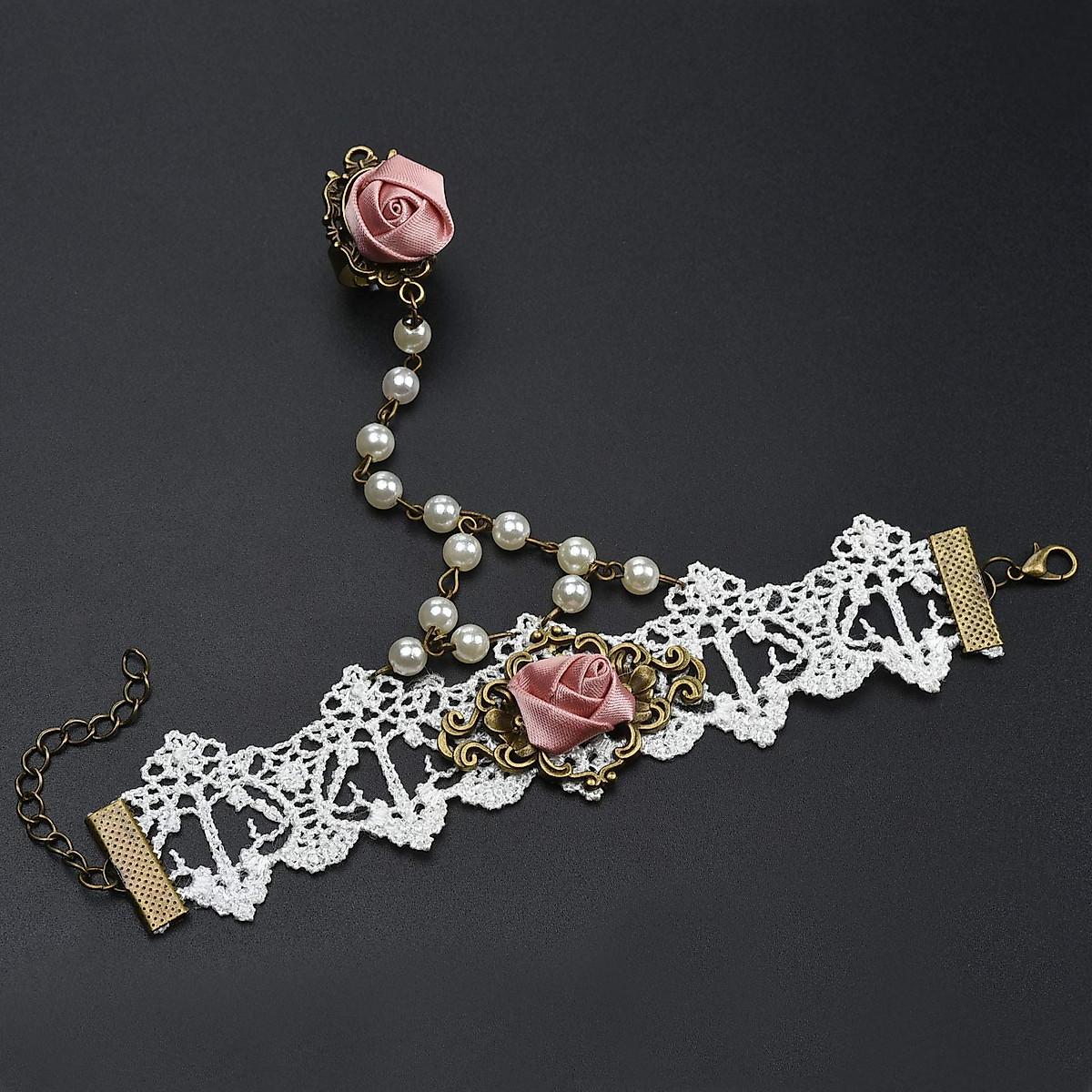 MILAKOO Women White Lace Necklace Gothic Style Tassel Flower Pendant Choker Princess Bracelet Set