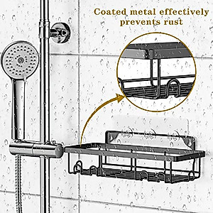 Amouttel 4-Pack Shower Caddy Basket Shelf with Soap Holder,Adhesive No Drilling Wall Mount Shower Shelf for Inside Shower,Black Stainless Steel Bathroom Shower Storage Organizer with Hooks