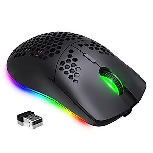 RGB Wireless Gaming Mouse,Ultra-Lightweight Honeycomb Shell Mice with 2.4G Wireless Rechargeable,RGB Spectrum Backlit,7 Buttons,3200DPI,Ergonomic Long Battery Life for PC,Xbox,PS4 Gamers(Black)
