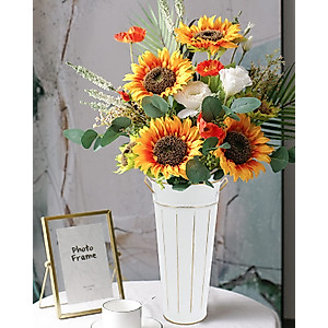 AULESET Galvanized Vase 12" Metal Flower Bucket Tin Vases for Home Decor,Farmhouse,Set of 4,White