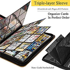 zeerliki 9-Pocket Trading Card Binder, 432 Pockets Game Card Holder Album with Black Sleeves, Side-Loading Pocket Zipper Binder Case for MTG,TCG,Sport Cards,Photocard
