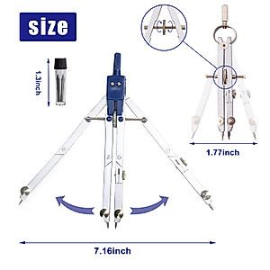 Compass for Geometry Large, Professional Drawing Compass Metal Drafting Compass Kit with Extension Bar,Metal Compass Geometry Set for Geometry, Drafting, Math, Drawing, for Engineer and Mathematician