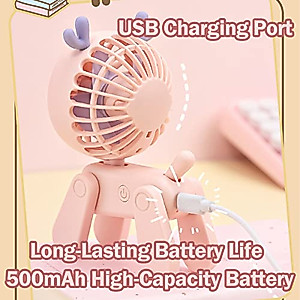 NICE POINT Mini Desk Fan for Kids,Cute Portable Rechargeable Green Puppy Table Fan, 3 Speeds Children students handheld folding Small fan for Home Office Outdoor Camping