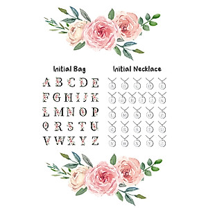 Initial Canvas Tote Bag.Large Canvas Tote Bag for Women.Personalized Birthday Gifts for Women Teacher Bridesmaid.Floral Monogram Tote Bag with Pocket & Initial Necklace. Black/White
