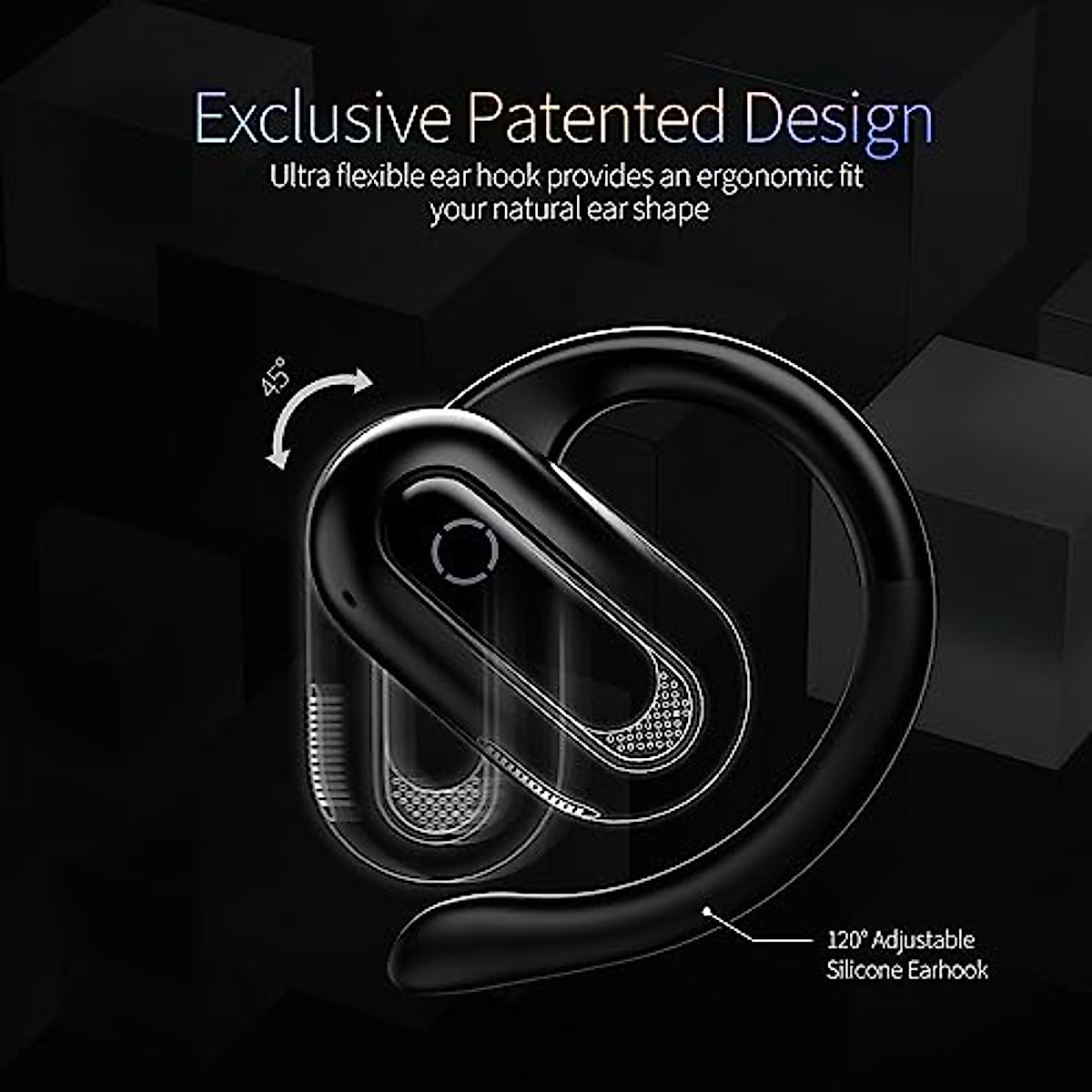 Open Ear Headphones Bluetooth 5.3 Wireless Earbuds, True Open Ear Earbuds with Rotatable Earhooks, 55Hrs Playtime, IPX7 Waterproof Deep Bass Earphones for Sports, Workouts, Running, iPhone & Android