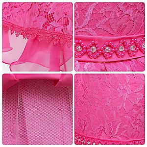 Flower Princess Girls Dress for Kids Wedding Bridesmaid First Communion Birthday Party Holiday Formal Prom Dance Evening Ball Gown Embroidery Lace Long Tutu Dresses Hot Pink 7-8 Years