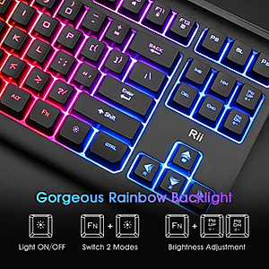 Rii Gaming Keyboard,87-Keys RGB Backlit Compact Keyboard,Silent Computer Keyboard,Wired Tenkeyless Keyboard for Laptop,PC,Windows,Mac