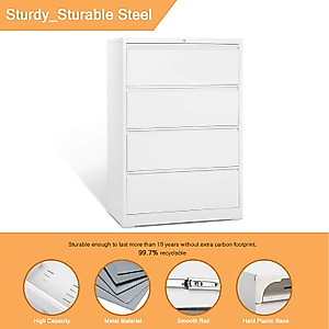Aobabo 4 Drawer Lateral Steel File Organizing Cabinet with Locking System and Adjustable Hanging Bars for Letter/Legal Size Paper, White