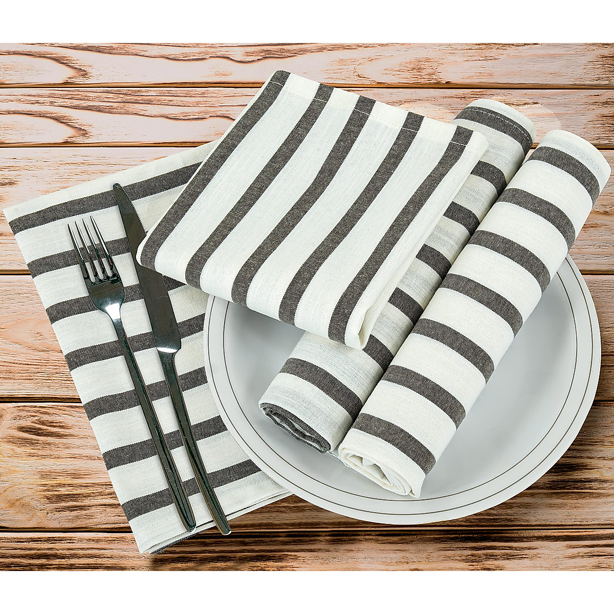 ROYALE Kitchen Towel 4 Pack - 100% Cotton Kitchen Dish Towel - Tea Towels - Reusable Cleaning Cloths - Highly Absorbent Bar Towel - Large Dish Towels - Wiping Cloth - (20x28 Inch, Wide Stripe)