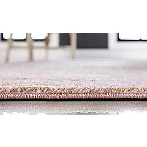 Rugs.com Dover Collection Rug – 5 Ft Round Pink Low-Pile Rug Perfect for Kitchens, Dining Rooms