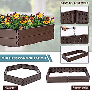 Giantex Planter Raised Bed, Hexagon Garden Bed for Vegetable Flower Succulents Fruits, 8 Inch Deep, Weather Resistant Outdoor Rectangular Gardening Bed Lawn Yard, Easy Assembly, Brown