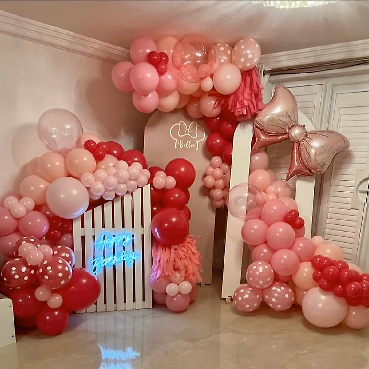 Hot Pink Balloon Arch Kit for Pink Mouse for Baby Shower Wedding Birthday Party Girls Party Decor Princess Mouse Theme Patry
