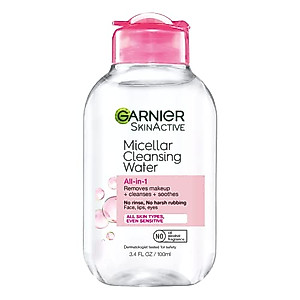 Garnier Micellar Cleansing Water, All-in-1 Makeup Remover and Facial Cleanser, For All Skin Types, 3.4 Fl Oz (100mL), 1 Count (Packaging May Vary)