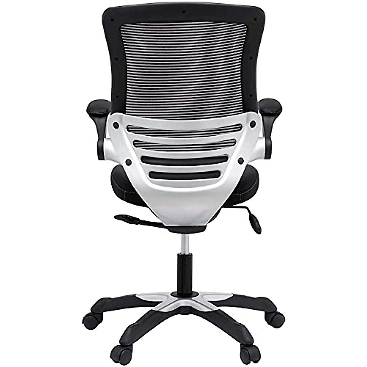 Modway Edge Mesh Back and White Vinyl Seat Office Chair With Flip-Up Arms - Computer Desks in Black