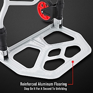 COOCHEER 265LB Capacity Folding Hand Truck Dolly - 2 Wheel Foldable Dolly Cart, Collapsible Aluminum Luggage Cart, Moving Trolley with Wheels, Silver