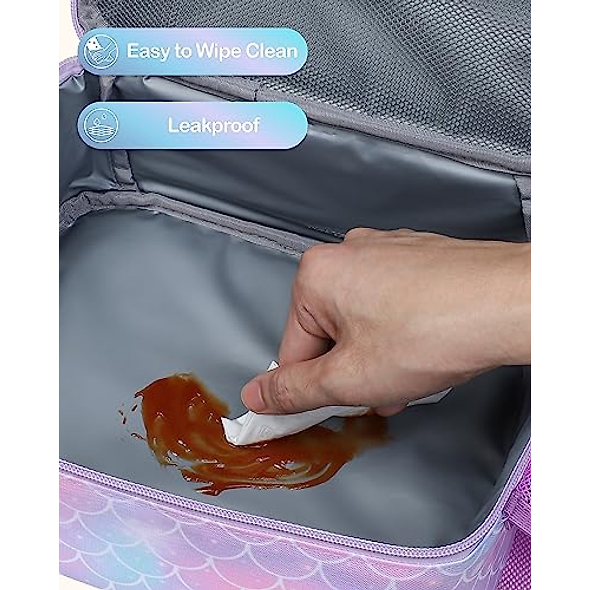 Bagseri Kids Lunch Box Insulated - Lunch Bag for Girls with Buckle Handle and Cup Holder - Portable Reusable Toddler Leak-proof Lunchbox for School and Daycare, Glitter Blue, Mermaid