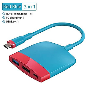 CUJUX Switch TV Dock for Portable Docking Station USB C to 4K HDMI-Compatible USB 3.0 PD (Color : Red and Blue)