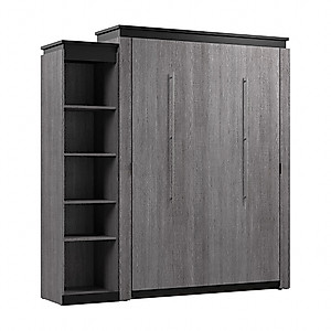 Bestar Orion Queen Murphy Bed with Shelves (87W) in Bark Grey and Graphite, Sleeping Arrangement with Storage