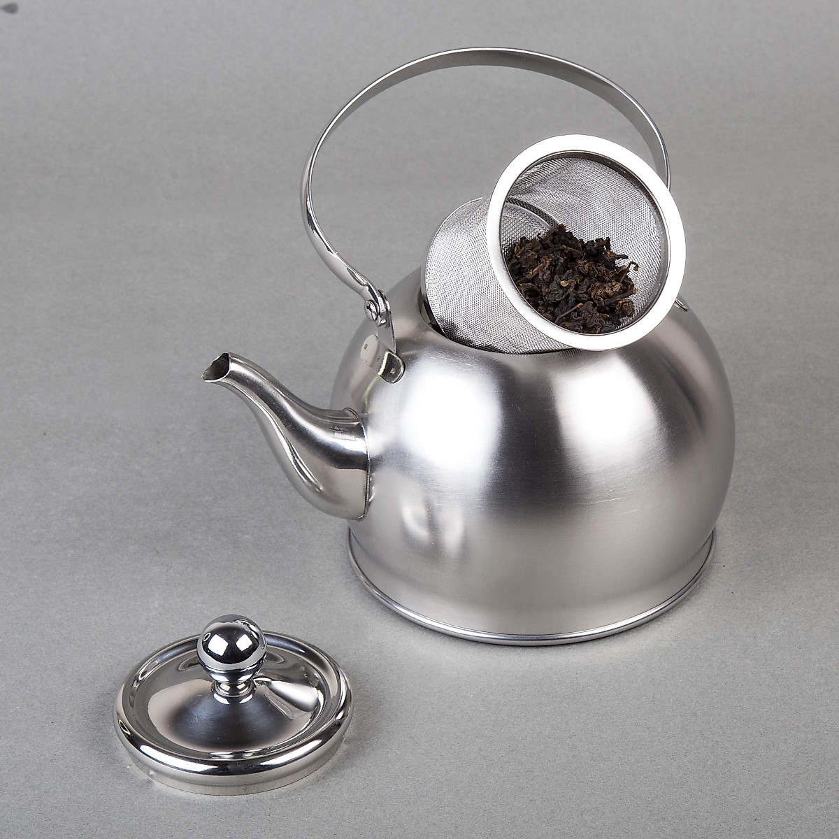 Creative Home 72258 Royal Stainless Steel Whistling Tea Kettle with Removable Infuser Basket, Folding Handle, 1 Quart