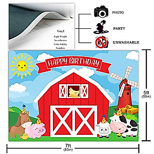 Avezano Farm Backdrop for Kids Birthday Party Decorations Red Barn Farm Animal Photography Background Cartoon Farm Animals Happy Birthday Party Banner Photoshoot Backdrops (7x5ft)