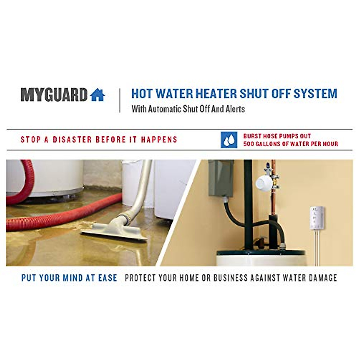 MyGuard Automatic Hot Water Heater Shut Off System and Water Leak Alarm and Detector, Quality Design and Material, Easy Installation, Compatible with Most Lever Action Ball Valves