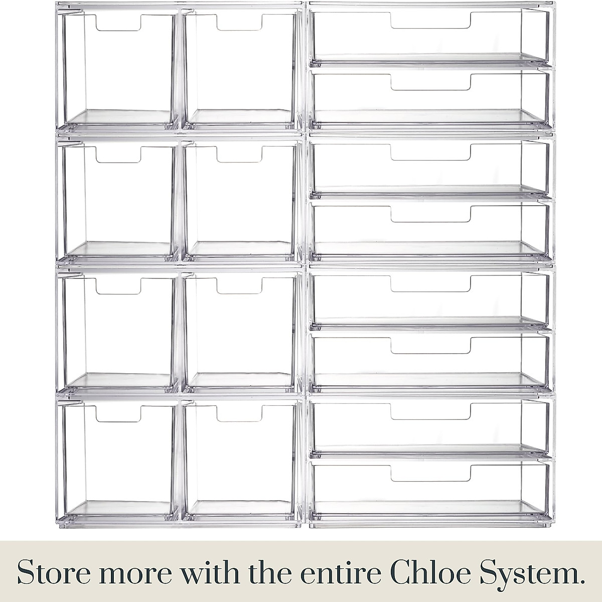 STORi Chloe Stackable Clear Double Organizer Drawers | 2 Piece Set | Organize Cosmetics and Beauty Supplies | Made in USA