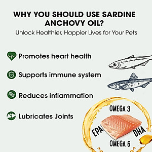 Sardine Anchovy Oil | 1296mg Omega | Unscented Pharmaceutical Grade | for Dogs & Cats | BPA-Free Brushed Aluminum Epoxy Coated Bottle with Pump 8.75oz