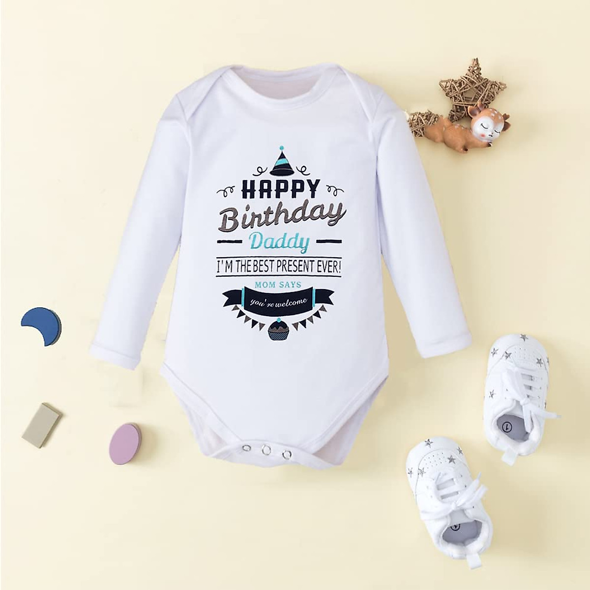 G-Amber Happy Birthday Daddy Baby Boys Girls Romper Bodysuit Infant Funny Letter Long Sleeves Jumpsuit Outfit 3-6Months